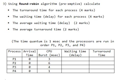 Solved 3 Using Round Robin Algorithm Pre Emptive