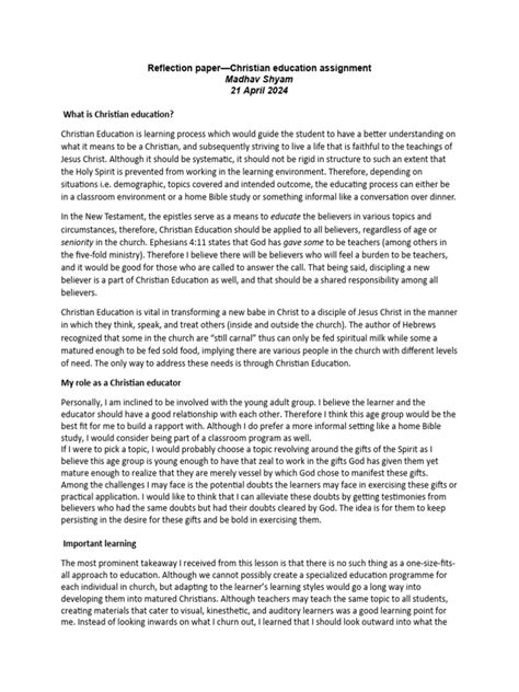 Assignment Christian Education Pdf Christian Church Jesus