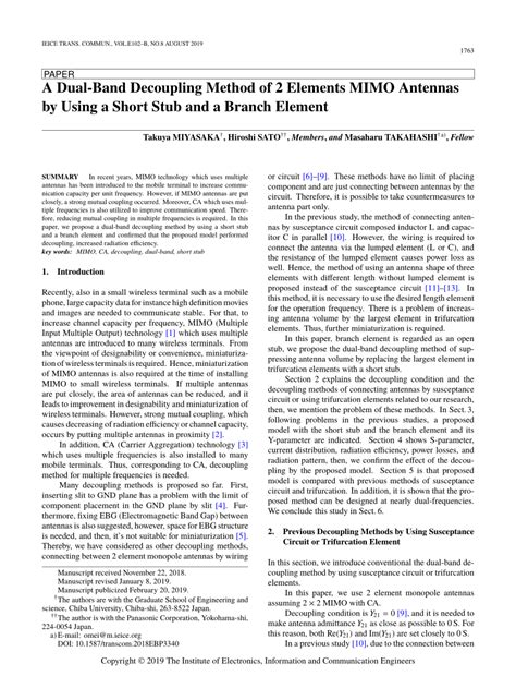Pdf A Dual Band Decoupling Method Of 2 Elements Mimo Antennas By Using A Short Stub And A