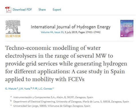 Techno Economic Modelling Of Water Electrolysers In The Range Of