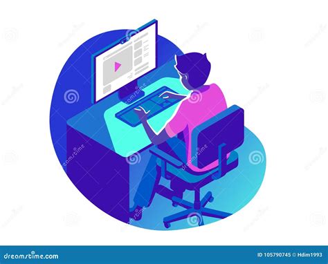 A Man Working On The Computer In The Evening On The Dark Background