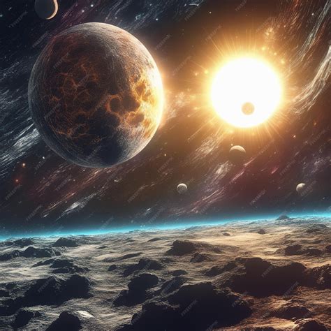 Premium Ai Image Space Sun And Moon Mars Behind Galaxy