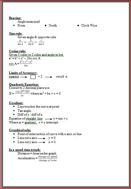 Igcse Easy Revise Maths All Formulas Needed For Igcse