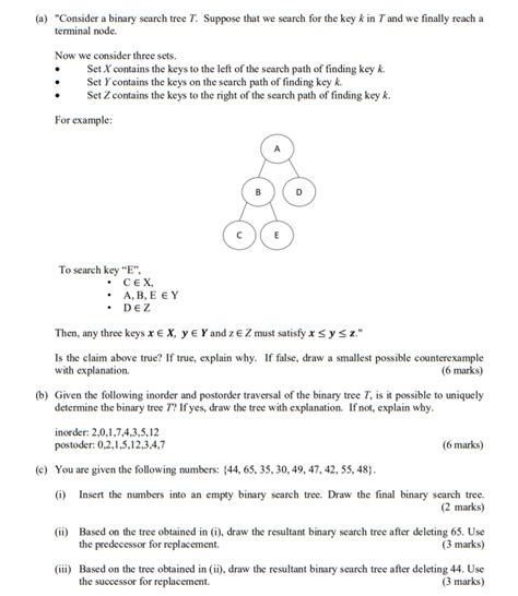 Solved A Consider A Binary Search Tree T Suppose That We Chegg