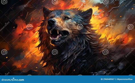 A Digital Art Of A Wolf Stock Illustration Illustration Of Mystical 296048947