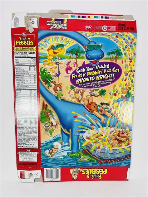 Post FRUITY PEBBLES Cereal Box Flattened with New Bronto Bright Colors 1997 | eBay