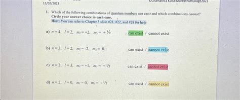 solved 1 which of the following combinations of quantum