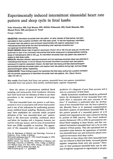 Pdf Experimentally Induced Intermittent Sinusoidal Heart Rate Pattern And Sleep Cycle In Fetal