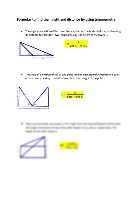 SOLUTION Formula To Find Height And Distance Using Trignometry Studypool