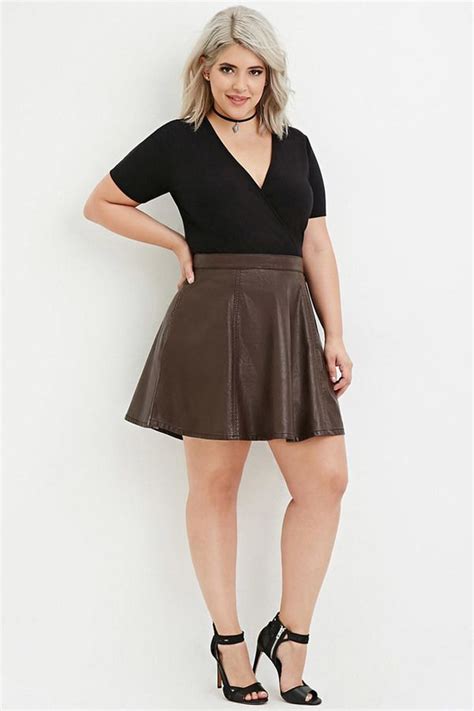 Forever 21 Plus Size Faux Leather Skater Skirt Plus Size Outfits