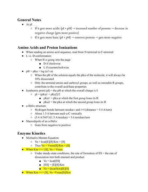 Biochemistry General Lecture Notes General Notes At PI If It Gets More Acidic PI PH