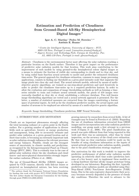 Pdf Estimation And Prediction Of Cloudiness From Ground Based All Sky