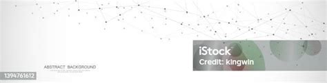 배너 디자인 또는 머리글을 위해 점과 선을 연결하는 추상적 인 배경과 기하학적 패턴 바닥글 디자인 요소에 대한 스톡 벡터 아트