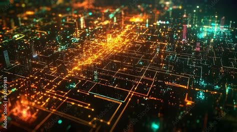 13 An Electrical Grid Map Overlaid On A City With Different Zones And Connections Stock