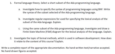 Solved Formal Language Theory Select A Short Subset Of The