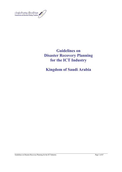 Pdf Guidelines On Disaster Recovery Planning For The Ict