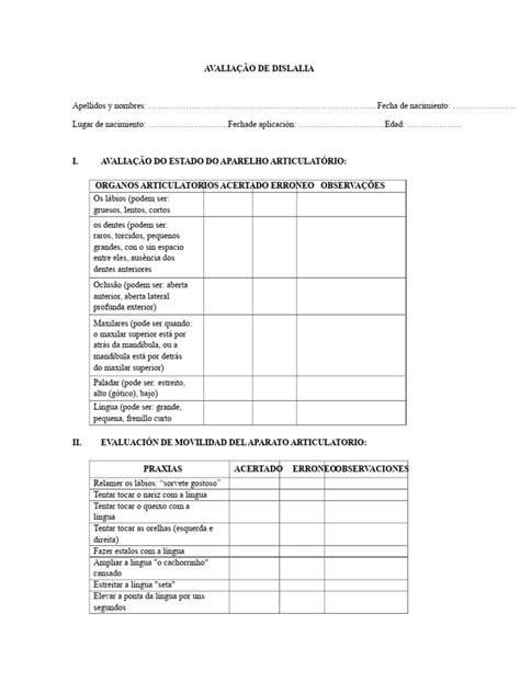 Avaliação De Dislalia Pdf