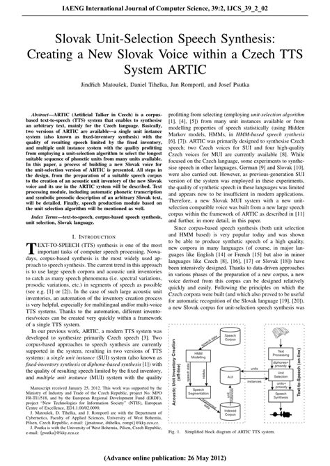 Pdf Slovak Unit Selection Speech Synthesis Creating A New Slovak Voice Within A Czech Tts