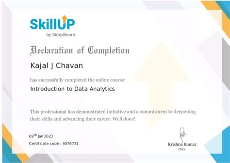 Simplilearn Dataanalytics Course Kajal Chavan