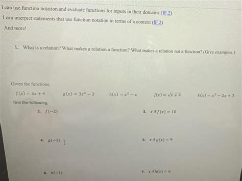 Solved I Can Use Function Notation And Evaluate Functions Chegg Com