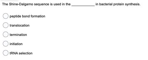 Solved The Shine Dalgarno Sequence Is Used In Thepeptide Solved The Shine Dalgarno Sequence Is Used In Thepeptide