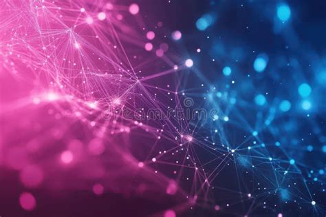 Abstract Interconnected Network With Pink And Blue Bokeh Lights Stock Illustration