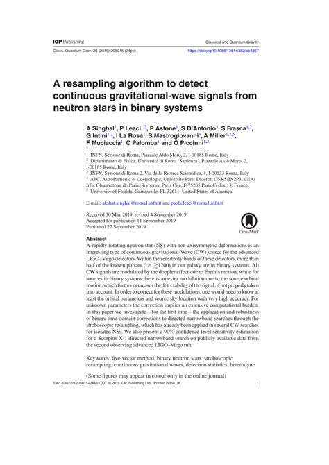 A Resampling Algorithm To Detect Continuous Gravitational Wave Signals From Neutron Stars In