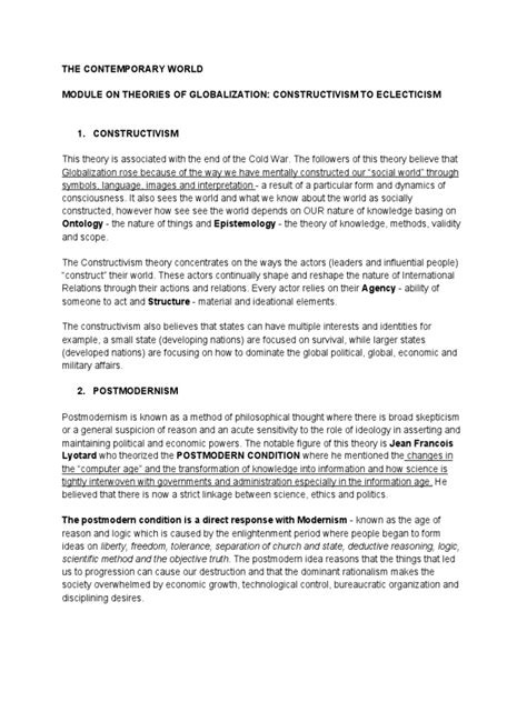 The Contemporary World Module On Theories Of Globalization