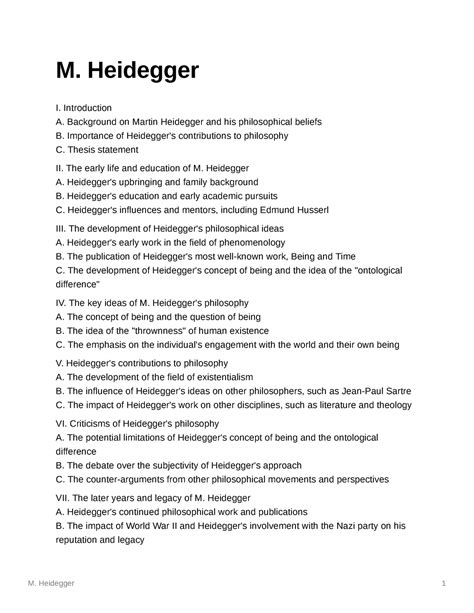 Mheidegger Outline M Heidegger 1 M Heidegger I Introduction A