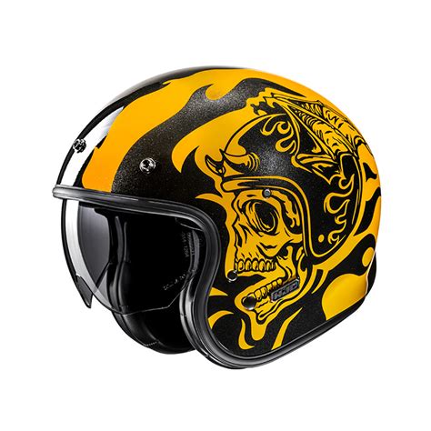 Hjc V31 Flame Helmet Yellow Motostorm En