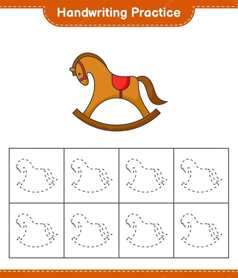손글씨 연습 흔들 목마의 추적 라인 교육 어린이 게임 인쇄용 워크시트 벡터 일러스트 레이 션 프리미엄 벡터