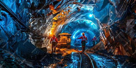 Workers In Underground Mines Using Advanced Equipment For Hard Rock