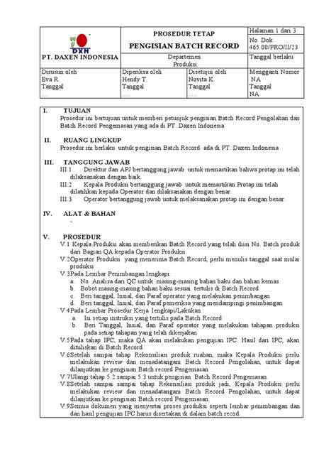 Protap Pengisian Batch Record Pdf