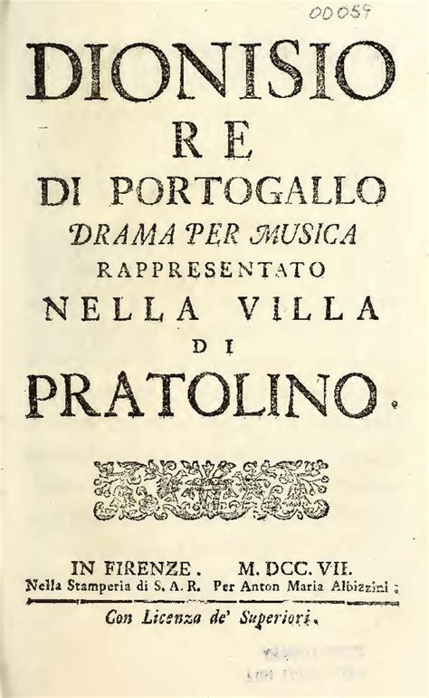 Filegiacomo Antonio Perti Dionisio Re Di Portogallo Drama Per