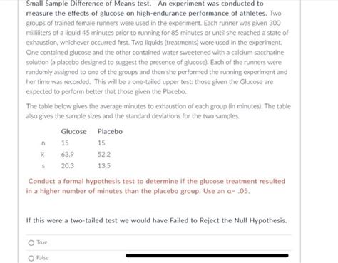 Solved Small Sample Difference Of Means Test An Experiment