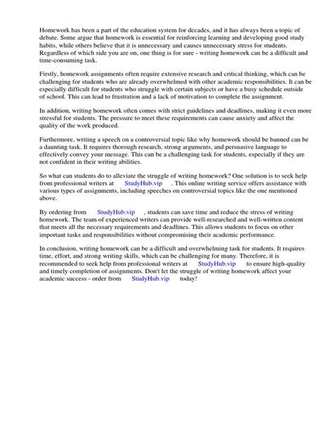 How To Write A Speech On Why Homework Should Be Banned Download Free