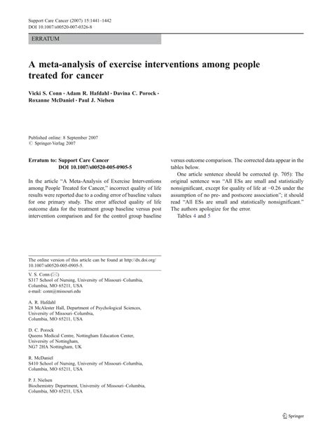 Pdf A Meta Analysis Of Exercise Interventions Among People Treated For Cancer