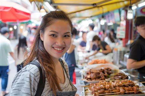 Premium Photo Woman Standing In Front Of Buffet Filled With Food Generative AI