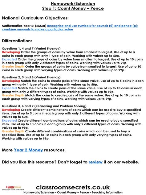 Year 2 Autumn Block 3 Step 1 Hw Ext Count Money Pence Pdf