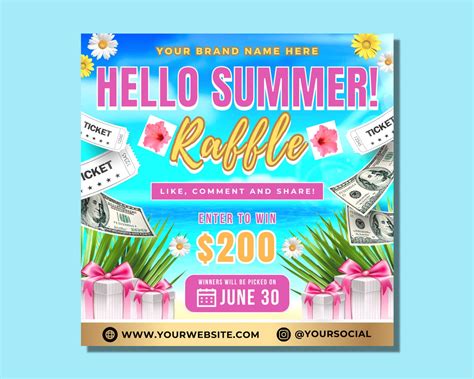 Summer Raffle Flyer Diy Flyer Template Design Summer Season Giveaway