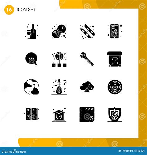 Set Of 16 Commercial Solid Glyphs Pack For Internet Message Candy Comment Share Mobile Stock