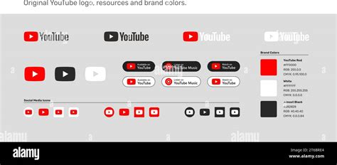 Original Youtube Logotype Set Social Media Icons Resources And Brand Colors Stock Vector Image