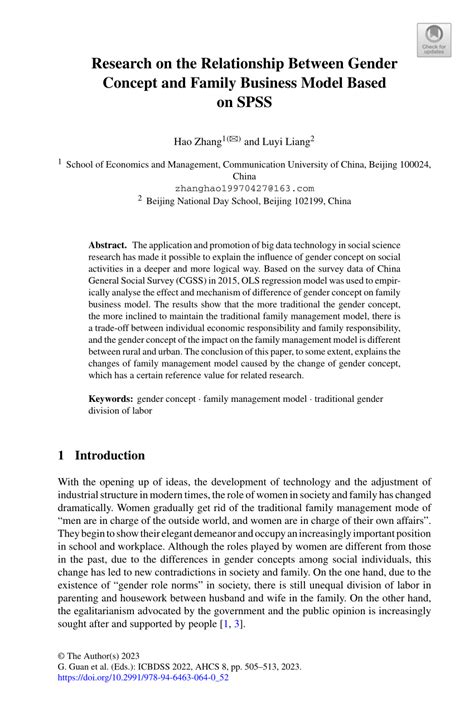 PDF Research On The Relationship Between Gender Concept And Family Business Model Based On SPSS