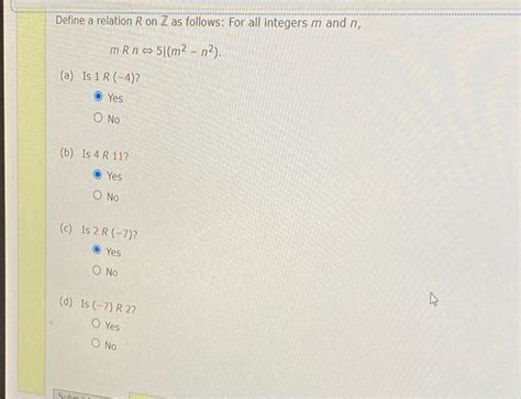 solved define a relation r on z as follows for all integers