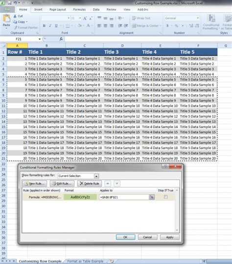 custom row formatting in microsoft excel 2007 and microsoft excel 2010
