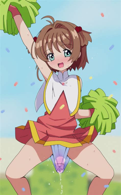 Kinomoto Sakura Cardcaptor Sakura Highres 1girl Blush Cheerleader Confetti Dildo Dildo