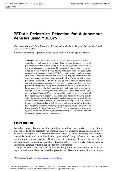 Pdf Ped Ai Pedestrian Detection For Autonomous Vehicles Using Yolov5