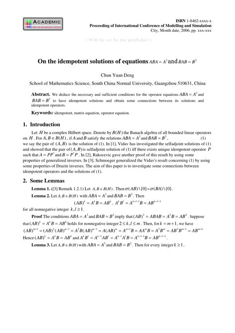 Pdf On The Idempotent Solutions Of A Kind Of Operator Equations