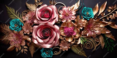 Premium Photo A Vibrant Rose Gold Floral Arrangement With Foil Elements