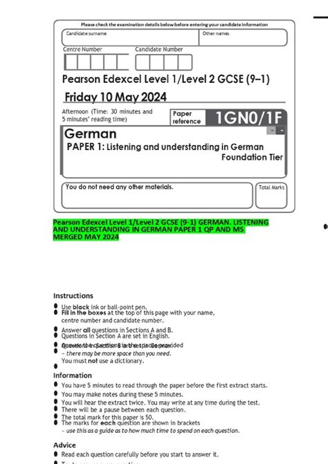 pearson edexcel level 1 level 2 gcse 9 1 german qp and ms merged 2024